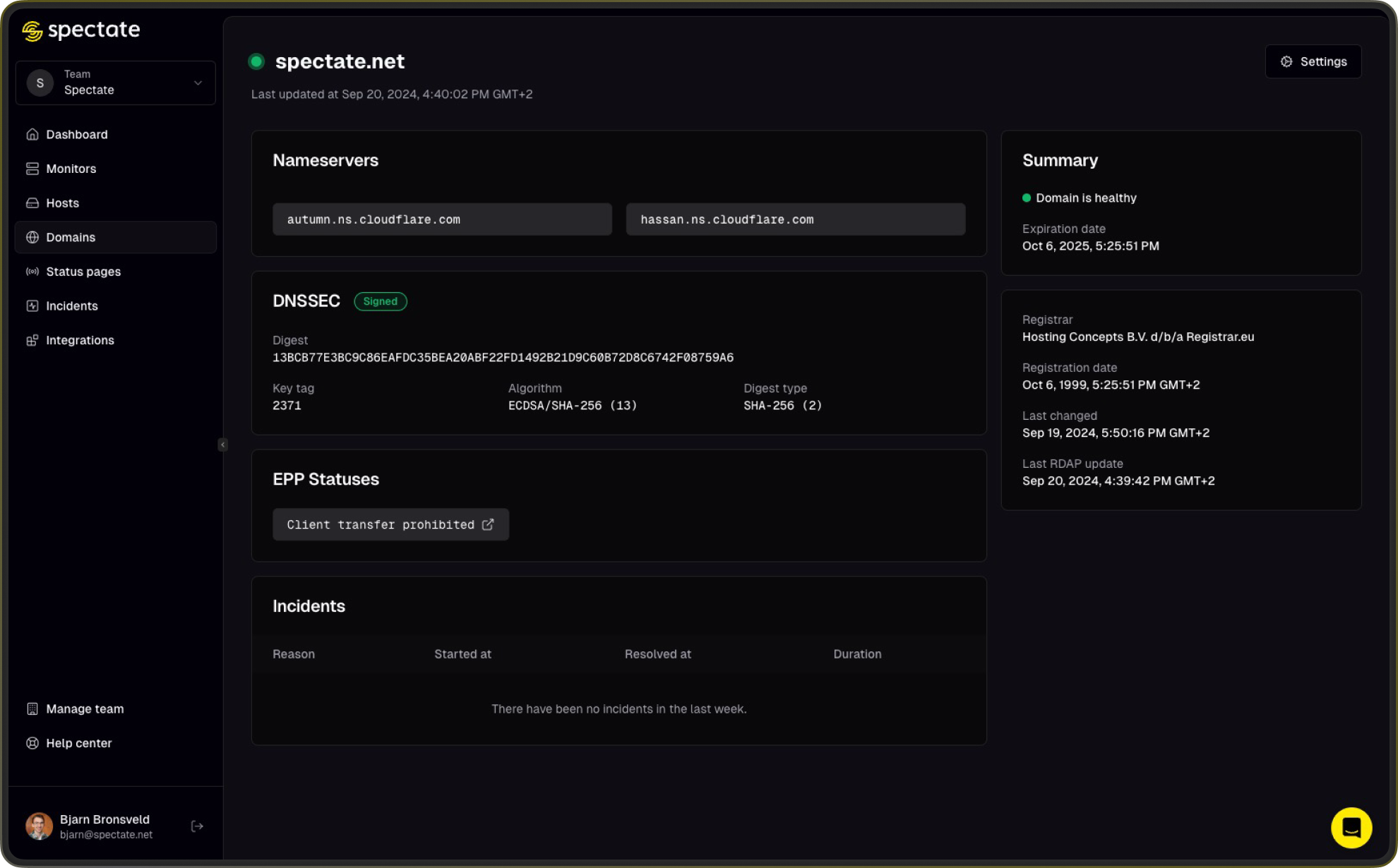 Domain monitoring - Spectate